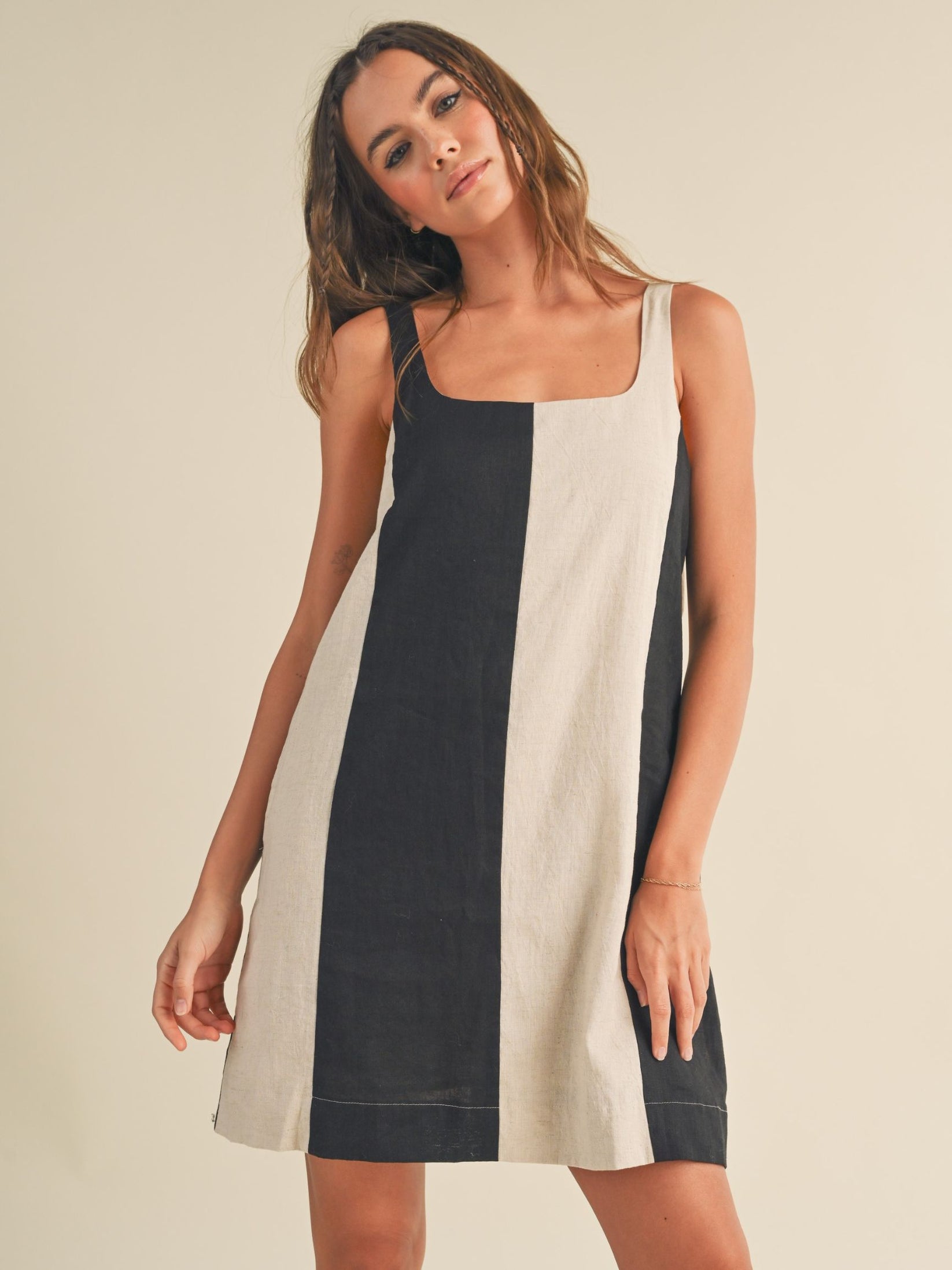Color Block Linen Mini Dress – The Native One